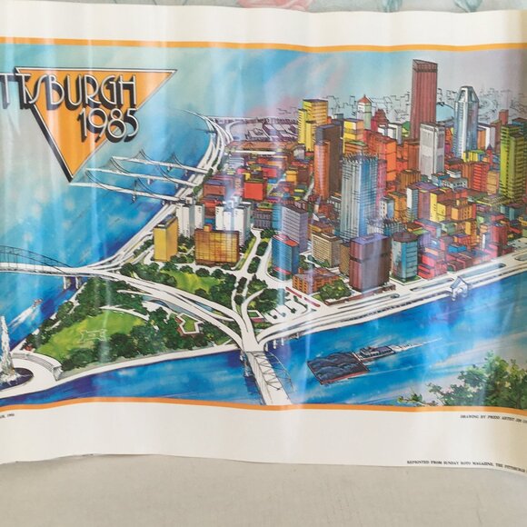Art | Vintage 1985 Pittsburgh Golden Triangle Poster Wall Art Reprinted ...